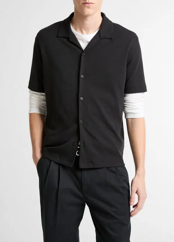 Vince Mesh-knit Cotton-blend Cabana Shirt - Black