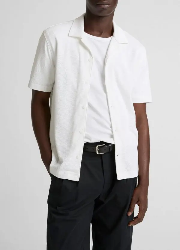 Vince Mesh-knit Cotton-blend Cabana Shirt - Optic White