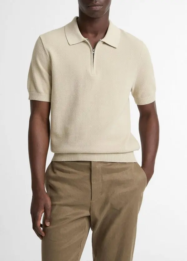 Vince Cotton-cashmere Piqué Zip Polo Sweater - Parchment