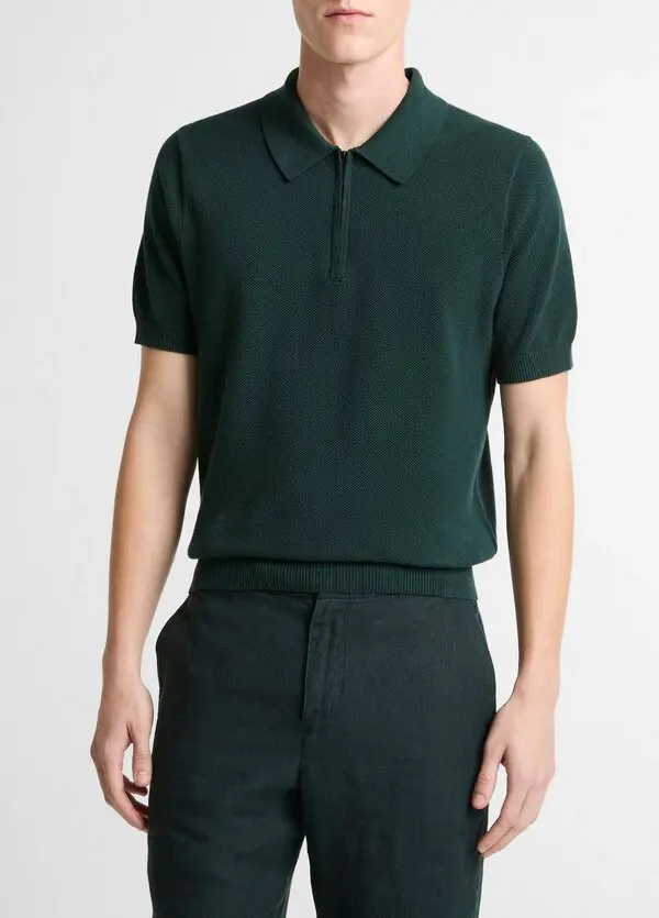 Vince Cotton-cashmere Piqué Zip Polo Sweater - Seaweed