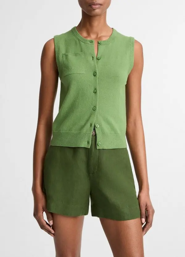 Vince Cotton & Cashmere-blend Button-front Shell - Garden