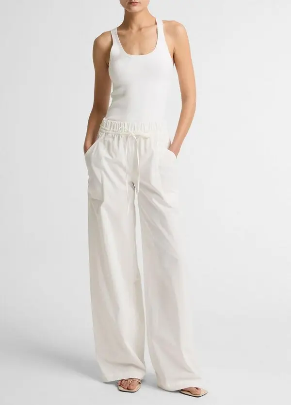 Vince Cotton Double-waist Drawstring Pant - Off White