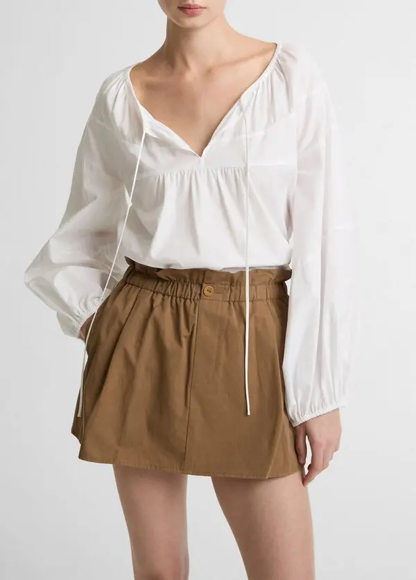 Vince Shirred Cotton Tie-neck Blouse - Optic White