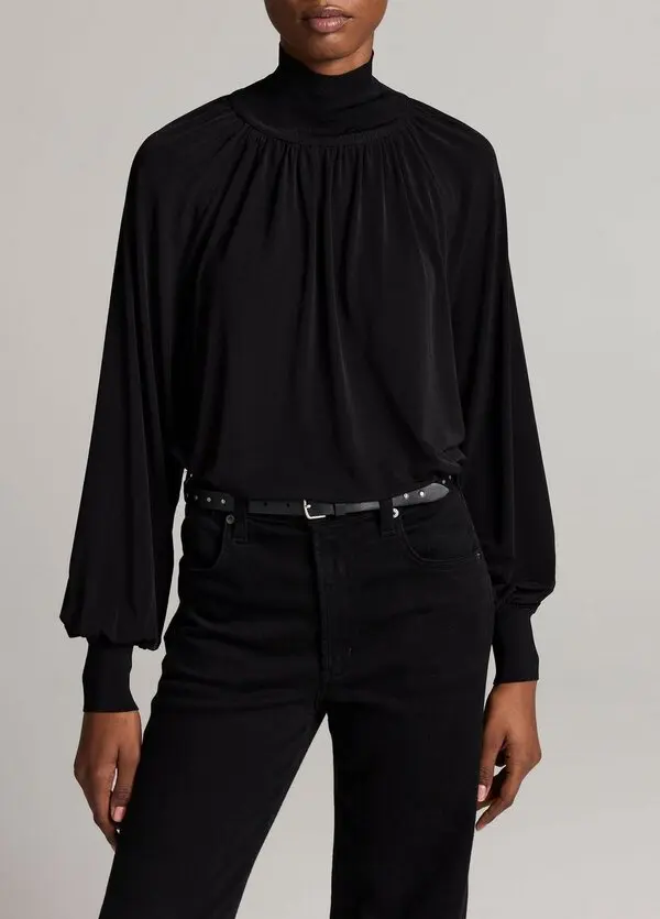 Vince Rib-trim Gathered Long-sleeve Turtleneck Top - Black