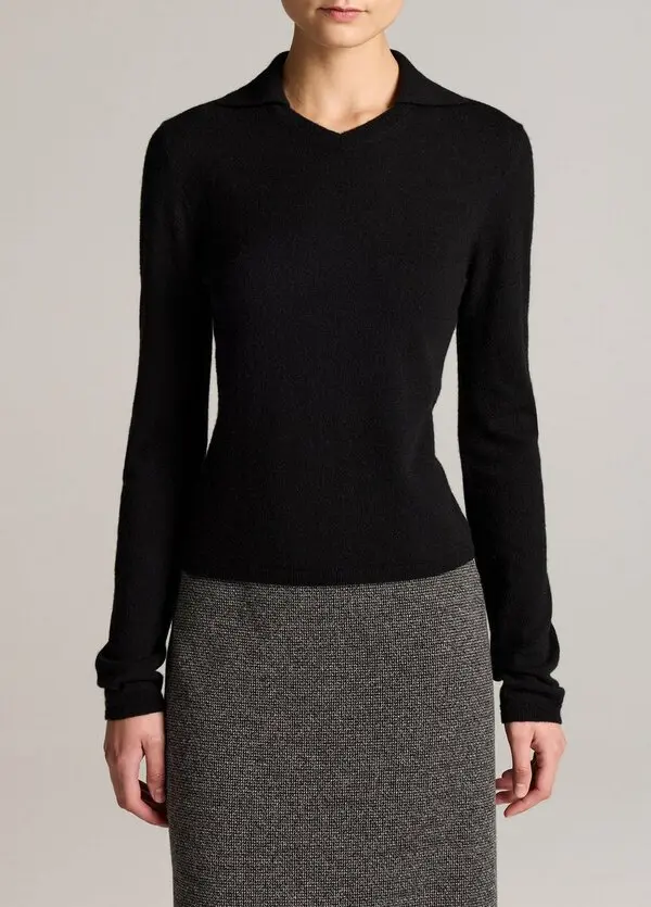 Vince Merino Wool & Cashmere-blend High V-neck Polo Sweater - Black