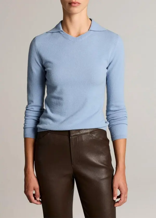 Vince Merino Wool & Cashmere-blend High V-neck Polo Sweater - Delphite
