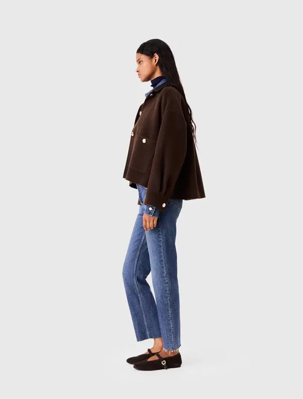 Maje Short Wool Jacket With Pleated Back