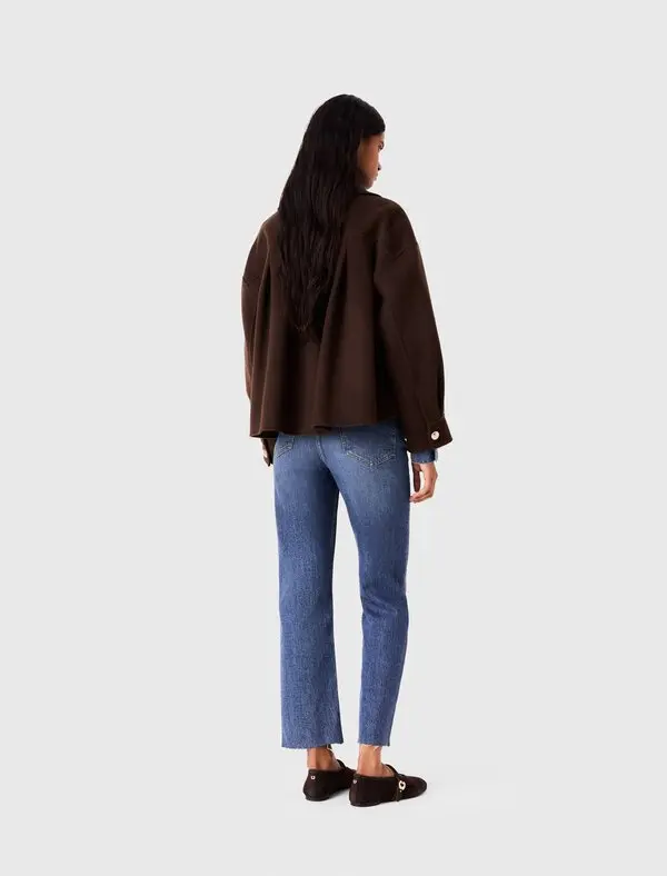 Maje Short Wool Jacket With Pleated Back