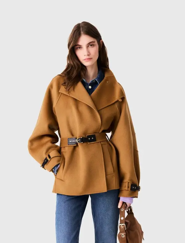 Maje Belted Mid-length Wool Coat