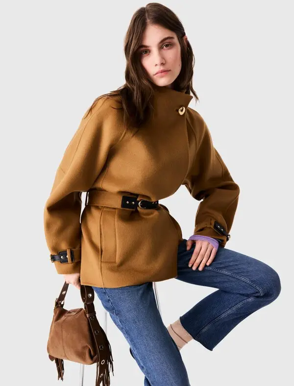 Maje Belted Mid-length Wool Coat