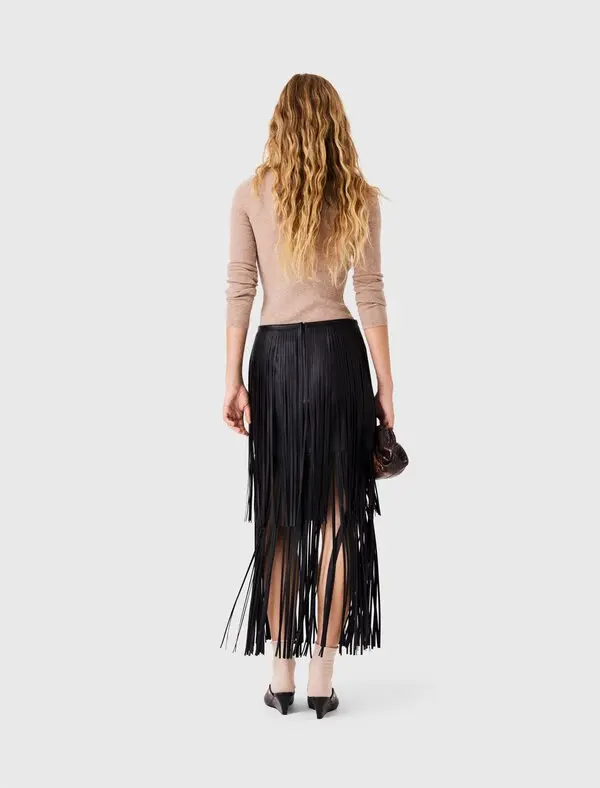 Maje Fringed Faux Leather Skirt