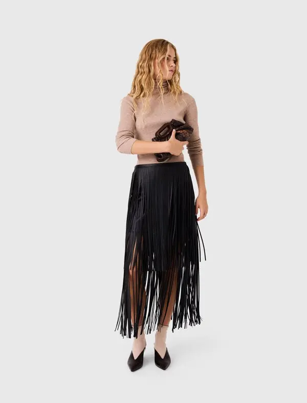 Maje Fringed Faux Leather Skirt