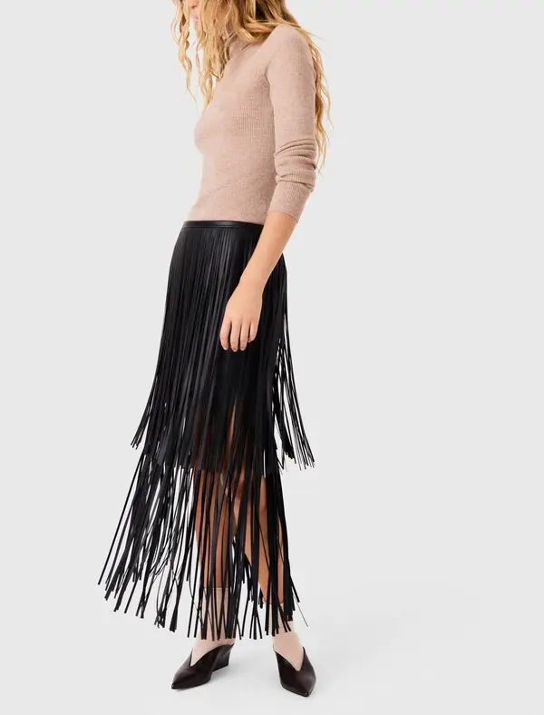 Maje Fringed Faux Leather Skirt