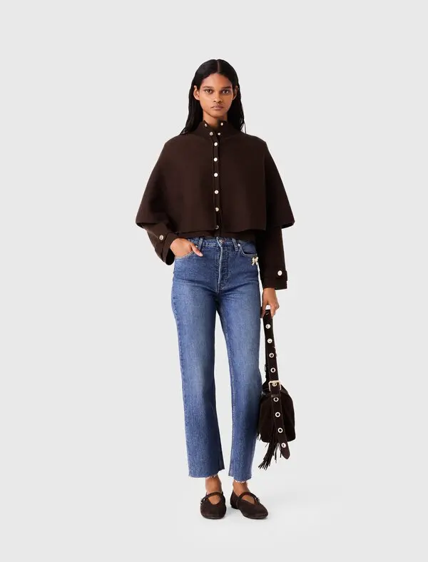 Maje Cape-effect Cardigan - Dark Brown