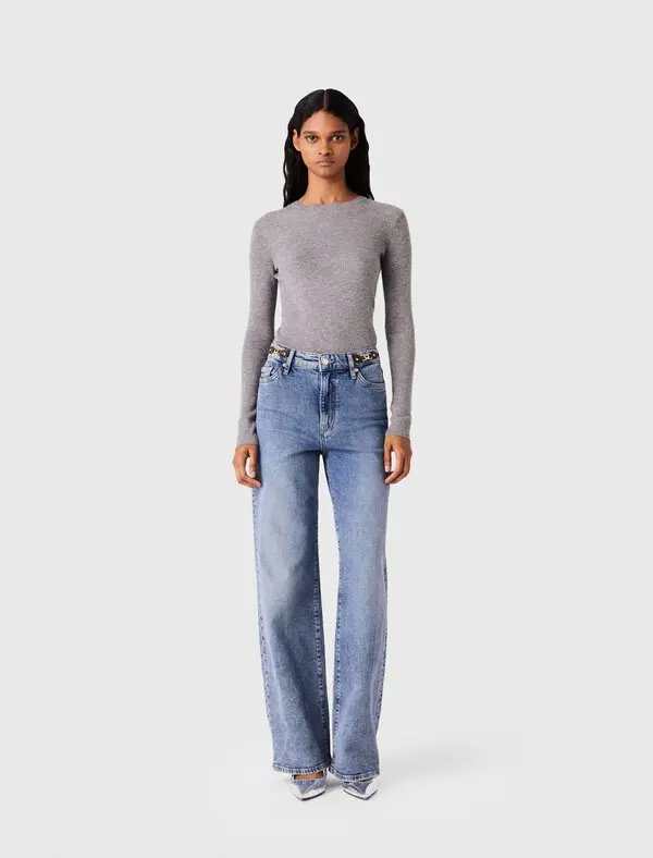 Maje Round Neck Ribbed Fine Knit Jumper - Grey