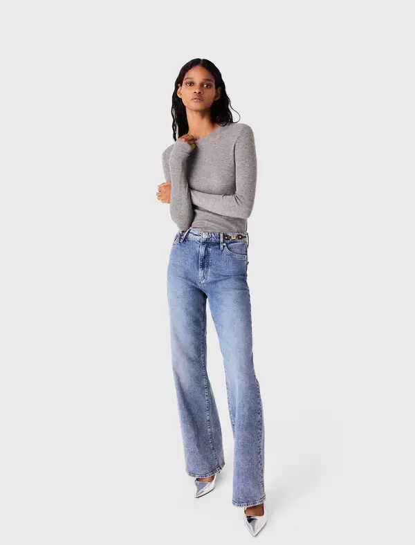 Maje Round Neck Ribbed Fine Knit Jumper - Grey