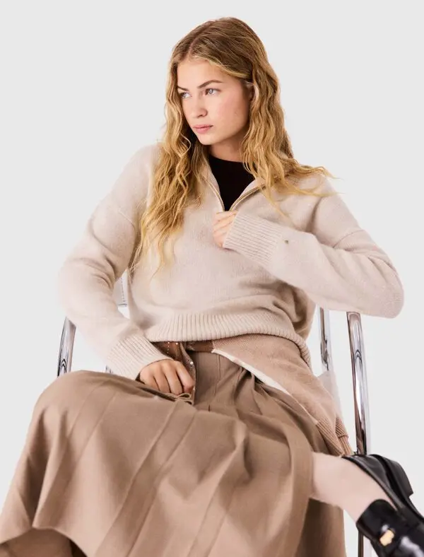 Maje Zip-neck Cashmere Sweater