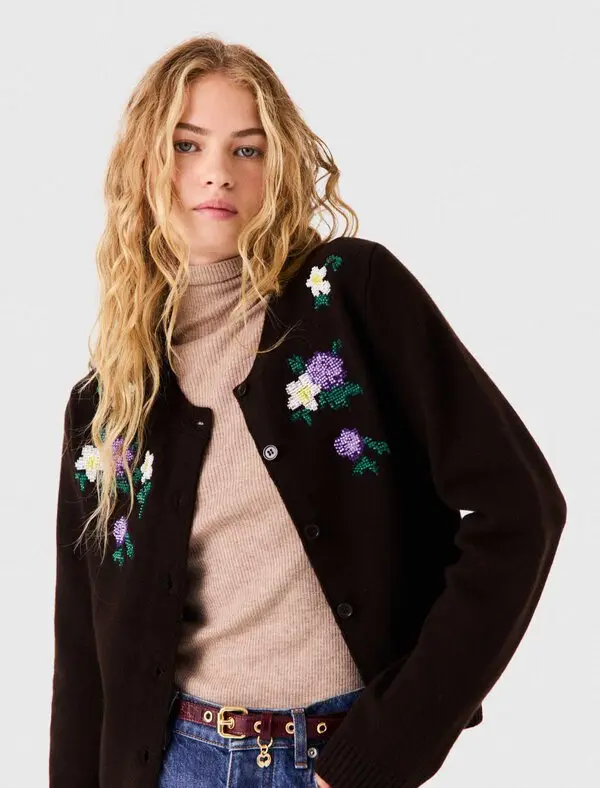 Maje Cardigan With Floral Embroidery