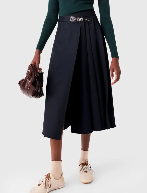 Maje Long Pleated Skirt With Buckle