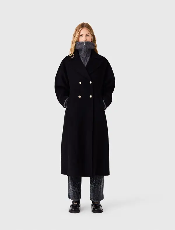 Maje Long Double-breasted Wool Coat