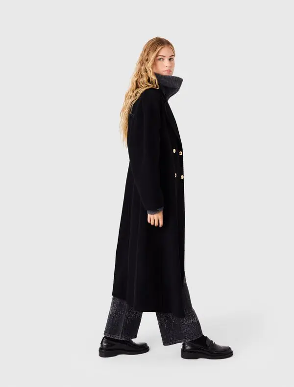 Maje Long Double-breasted Wool Coat