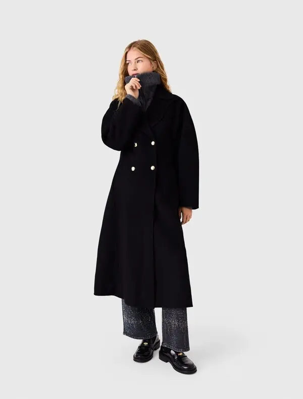 Maje Long Double-breasted Wool Coat