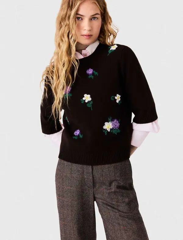 Maje Sweater With Floral Embroidery