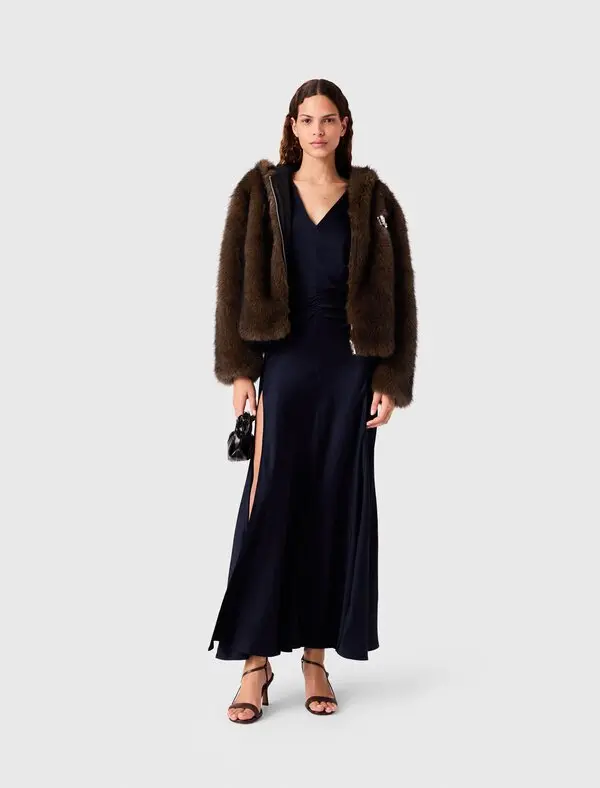 Maje Oversized Faux Fur Jacket - Brown