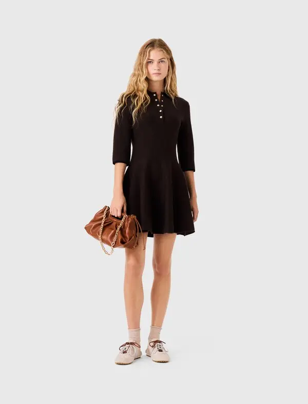 Maje Knit Polo Dress - Dark Brown