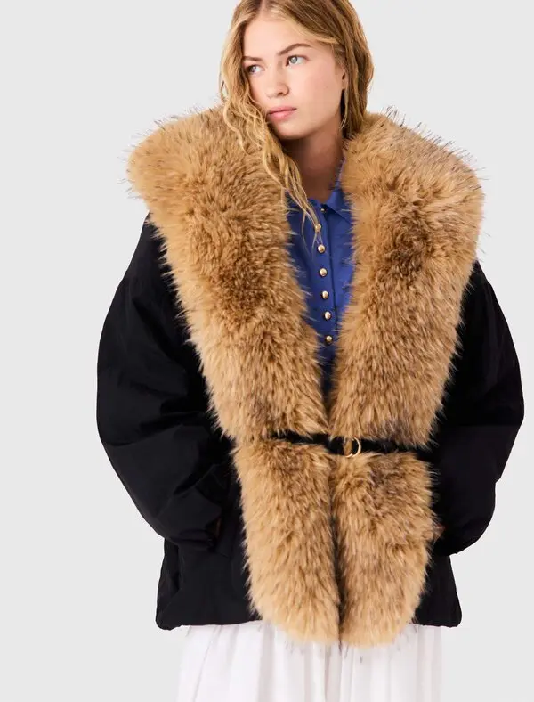 Maje Oversized Faux Fur Collar Parka