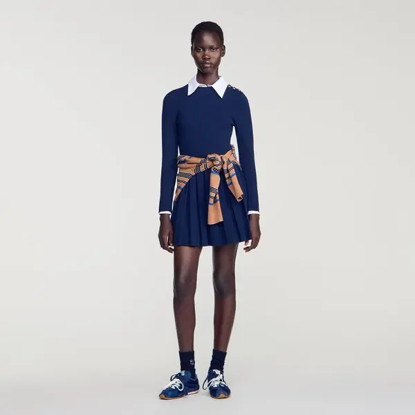 Sandro Short Knit Dress With Buttons - Navy Blue