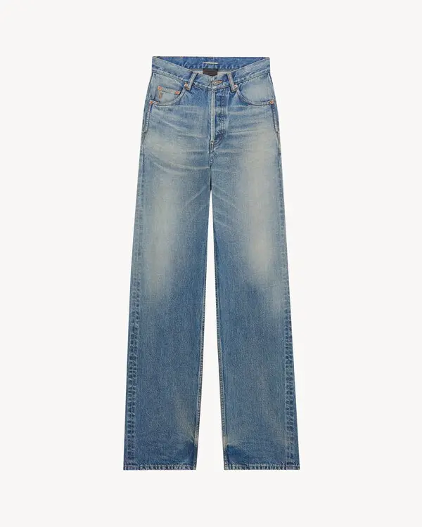 Saint Laurent Cassandre V-waist Long Baggy Jeans
