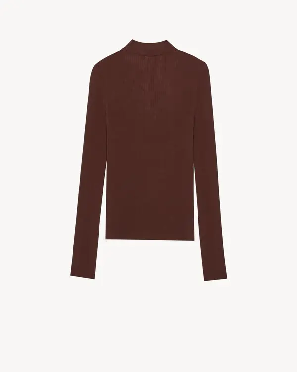 Saint Laurent Cassandre Stand-collar Top In Ribbed Silk