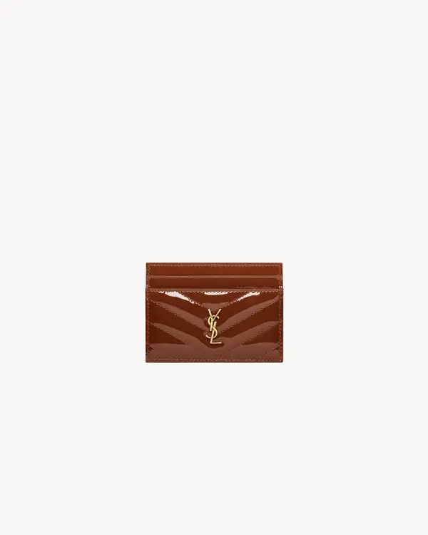 Saint Laurent Cassandre Card Case In Patent Leather - Glazed Brown