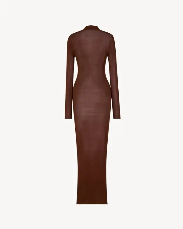 Saint Laurent Cassandre Collar Dress In Rib-knit Silk