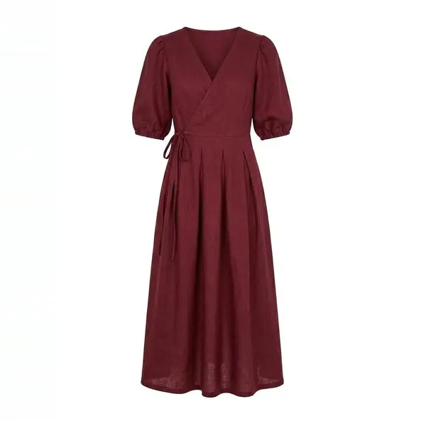 LEMUSE Bonnie Linen Dress Burgundy