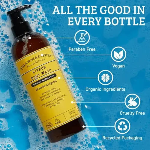 PHARMACOPIA NATURAL BODYCARE Citrus Body Wash And Lotion Bundleenergizing Aromatherapy