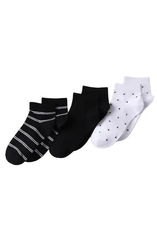 LANDS' END 3-pack Cotton Quarter Socks - Black-white