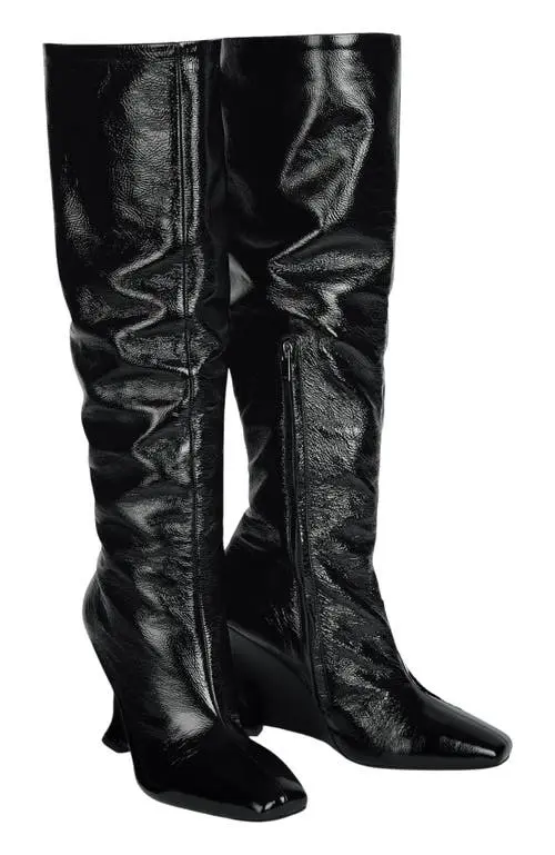 Balmain Wedge Boots In Crinkled Patent Leather - Black