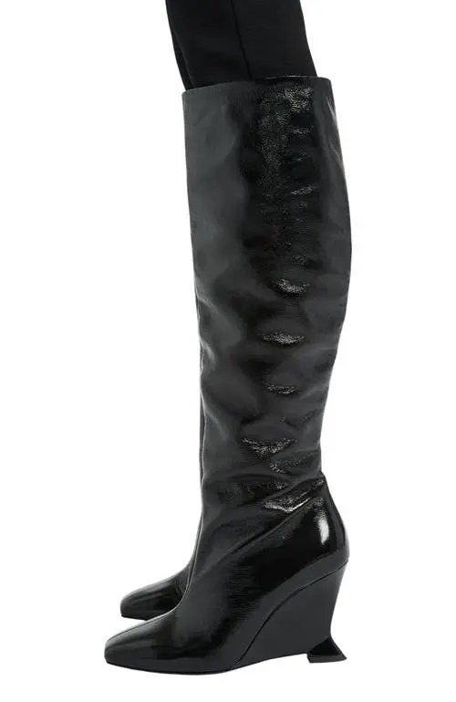 Balmain Wedge Boots In Crinkled Patent Leather
