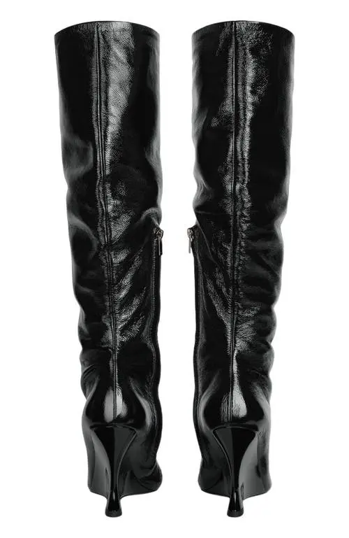 Balmain Wedge Boots In Crinkled Patent Leather