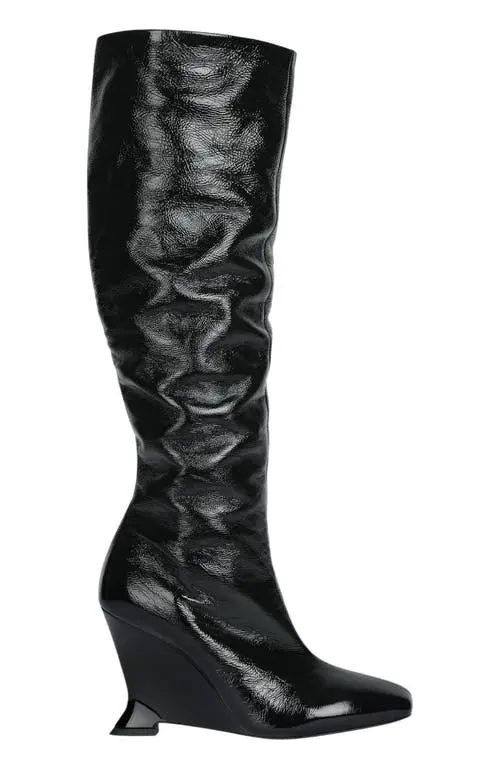 Balmain Wedge Boots In Crinkled Patent Leather
