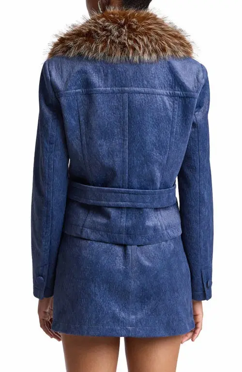Avec Les Filles Faux Fur Collar Double Breasted Jacket