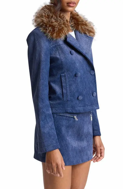Avec Les Filles Faux Fur Collar Double Breasted Jacket
