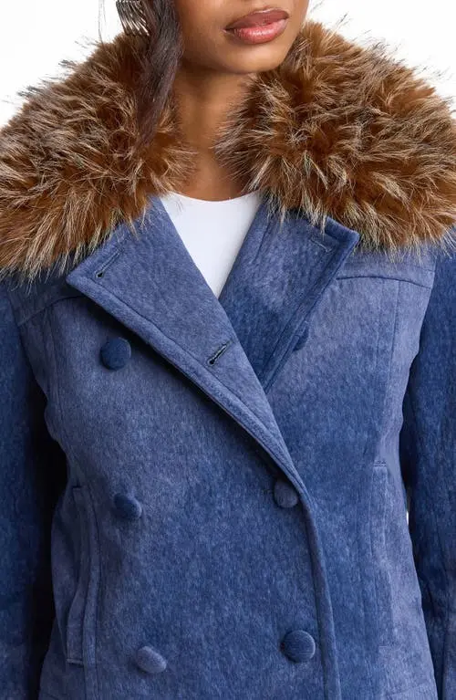 Avec Les Filles Faux Fur Collar Double Breasted Jacket