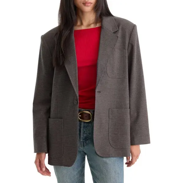 Good American The Oversized Blazer - Charcoal Mini Houndstooth