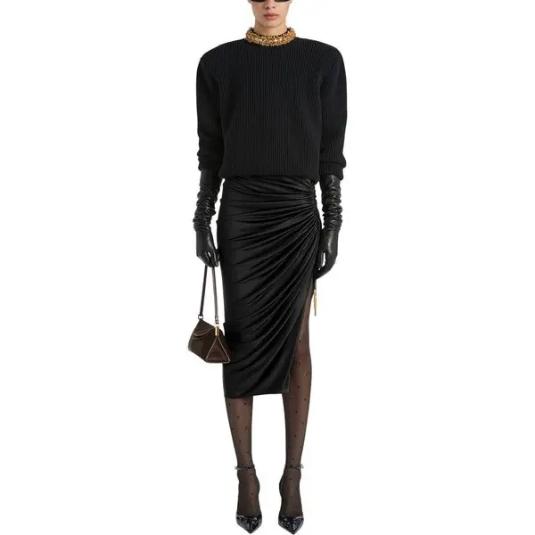 Balmain Flowing Jersey Midi Skirt With Slit - Black