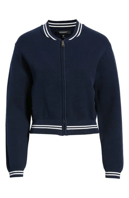 Bernardo Varsity Zip-up Cotton Sweater - Evening Blue