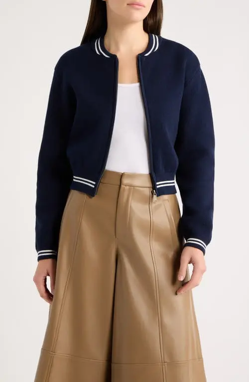 Bernardo Varsity Zip-up Cotton Sweater - Evening Blue