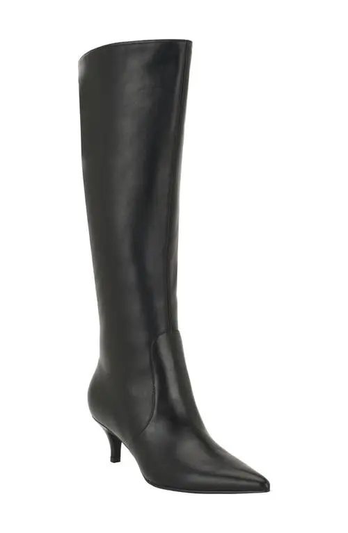 Tommy Hilfiger Knee High Faux Leather Zip Up Kitten Heel Boots - Black 002
